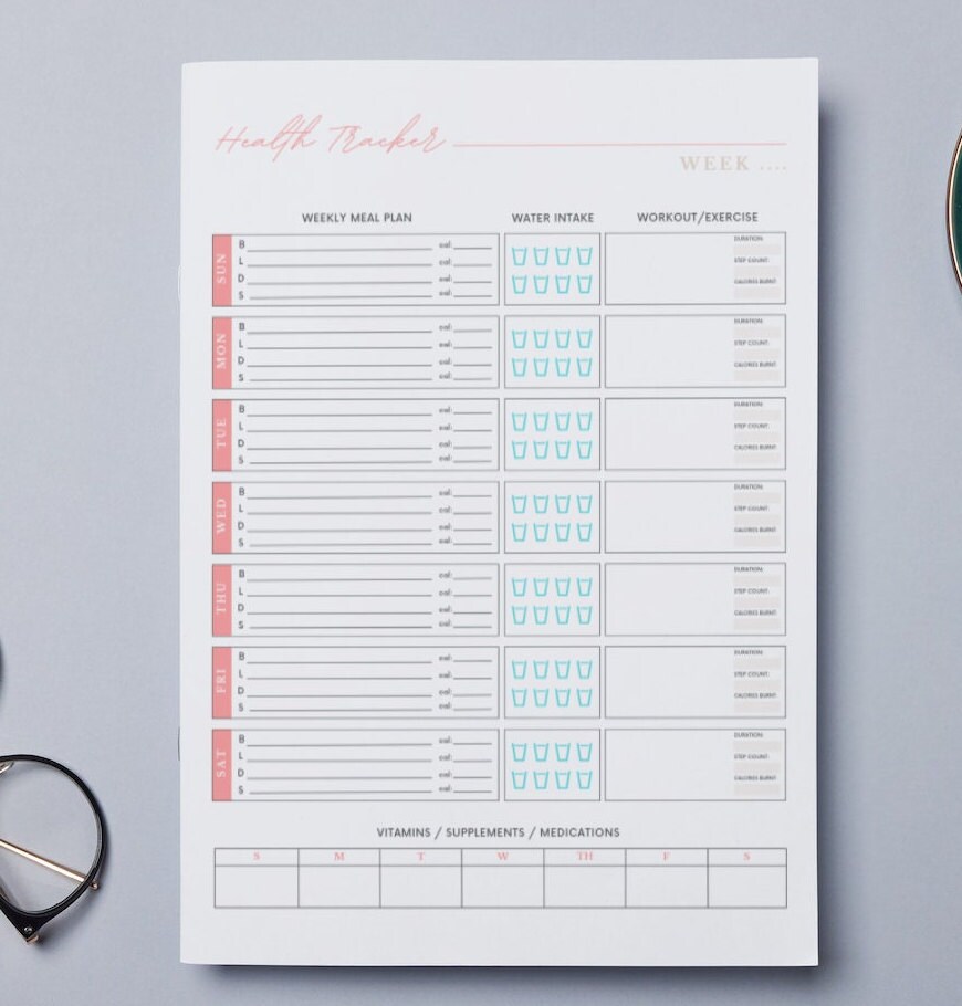 Printable Minimalist Health Tracker Planner | Workout, Water Intake ...
