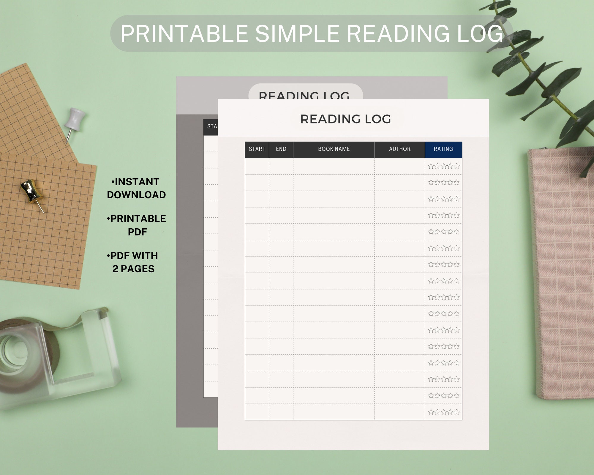 Printable Simple Reading Log / Tracker Book Log - Etsy