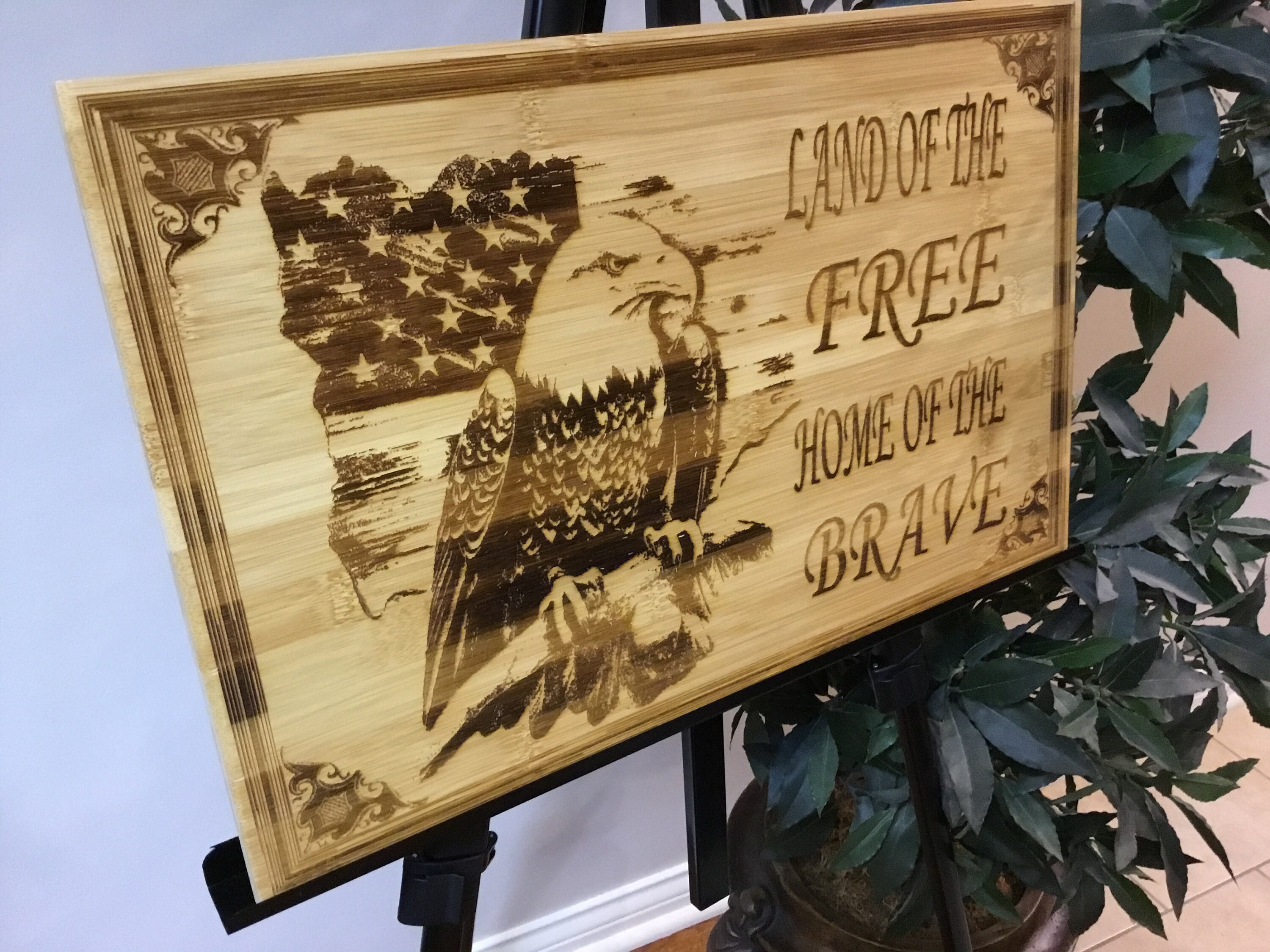 American Flag and Bald Eagle Plaque 18x 11 3/4 Bamboo Plywood Plaque ...