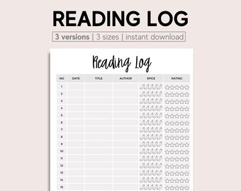 Printable Reading Log Book Tracker - Etsy