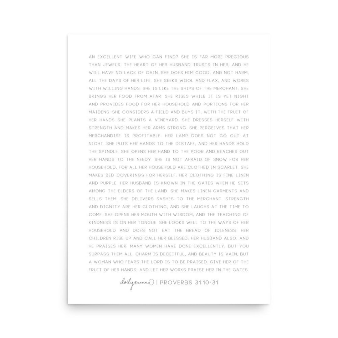 Proverbs 31:10-31 - Handwritten Font Printed Poster | Bible Verse Wall ...