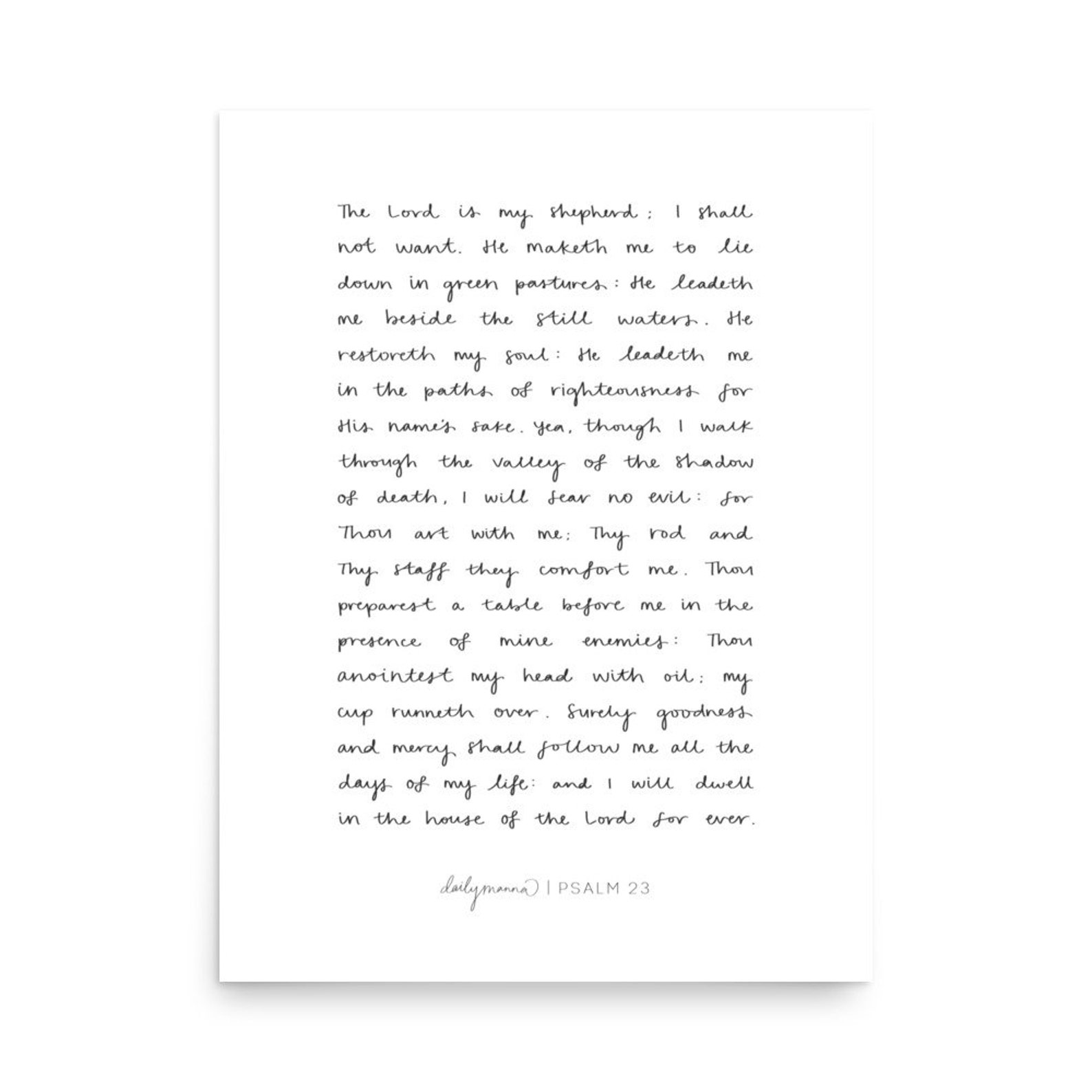 Psalm 23 - Handwritten Printed Poster | Bible Verse Wall Art - Printed ...