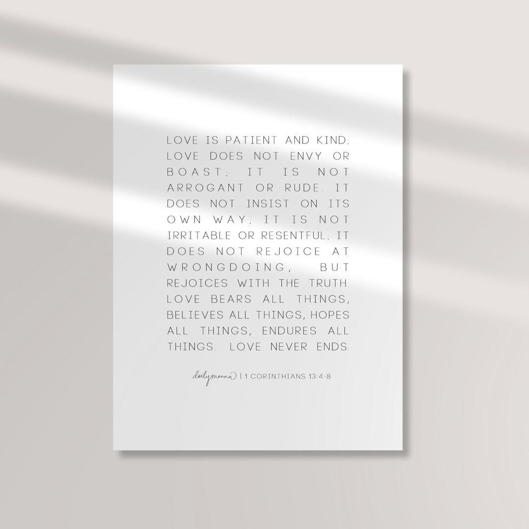 1 Corinthians 13:4-8 - Love is - Handwritten Font Printed Poster ...