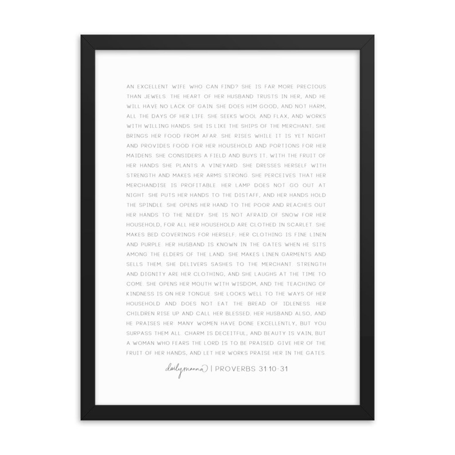 Proverbs 31:10-31 - Handwritten Font Framed Poster | Bible Verse Wall ...
