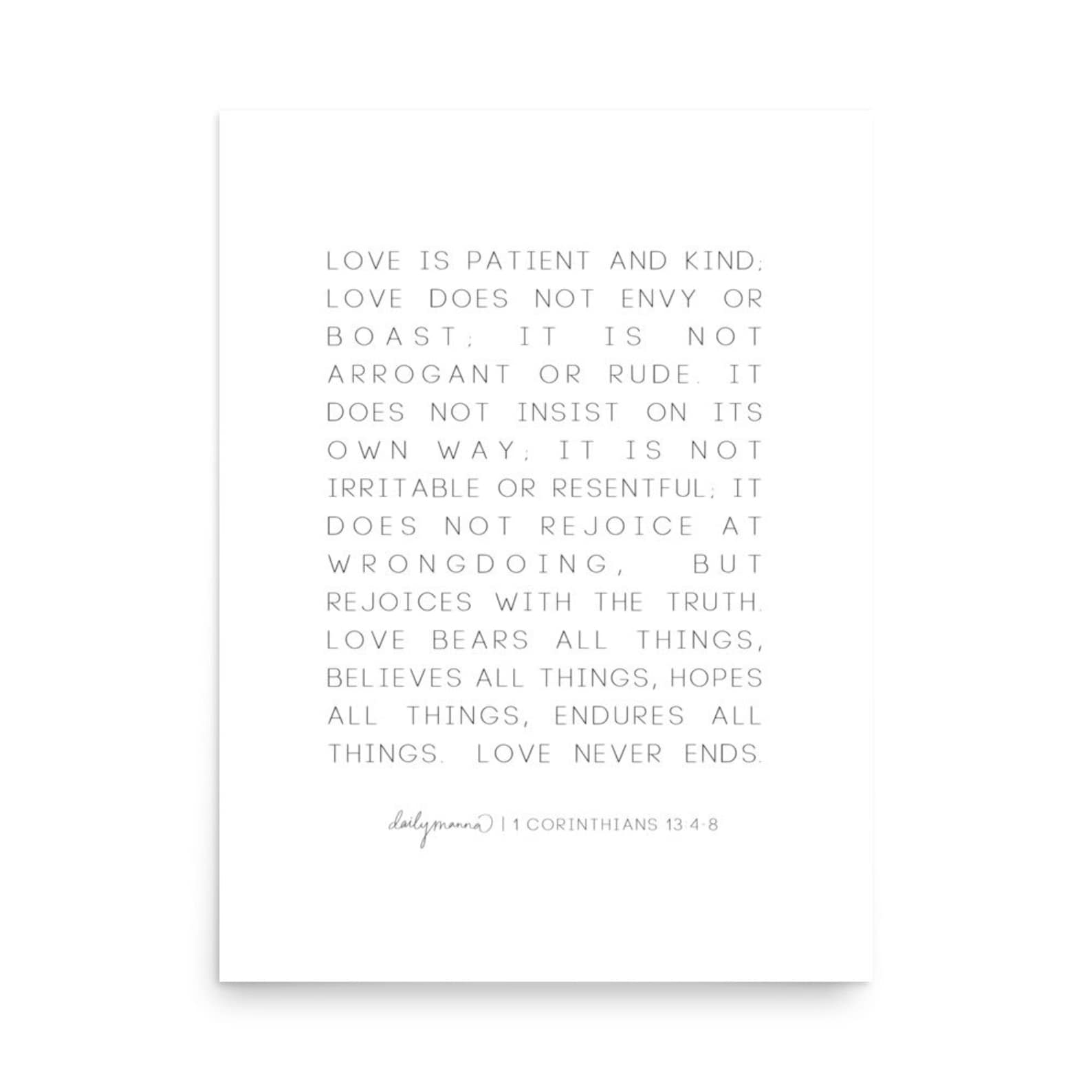 1 Corinthians 13:4-8 - Love is - Handwritten Font Printed Poster ...