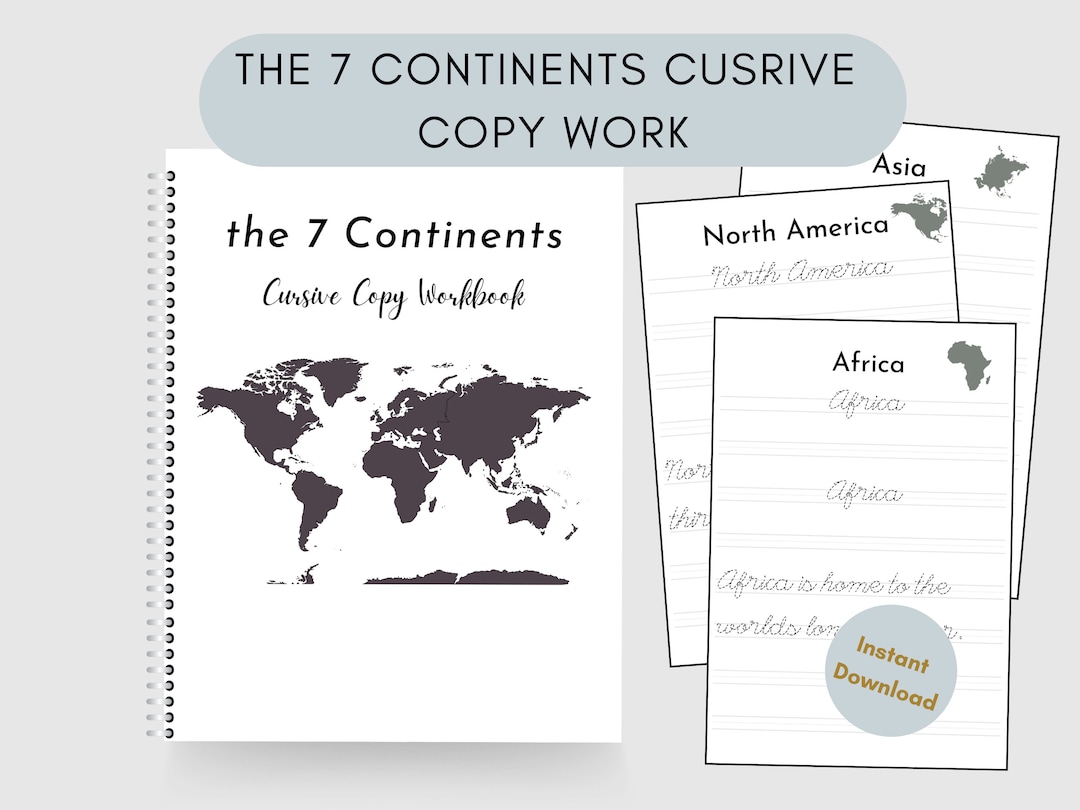 7 Continents Cursive Copy Work | Handwriting Practice | Geography ...