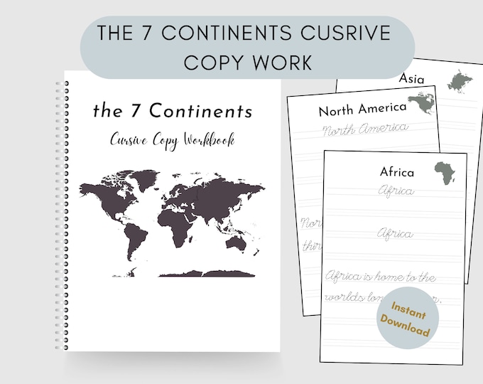 7 Continents Cursive Copy Work | Handwriting Practice | Geography ...