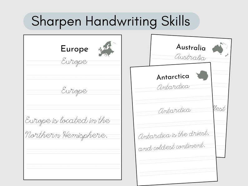 7 Continents Cursive Copy Work Handwriting Practice Geography ...