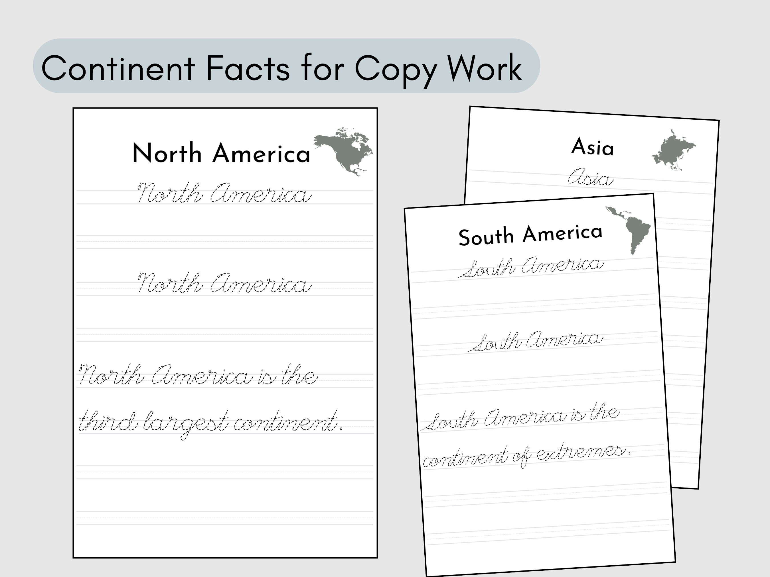 7 Continents Cursive Copy Work | Handwriting Practice | Geography ...