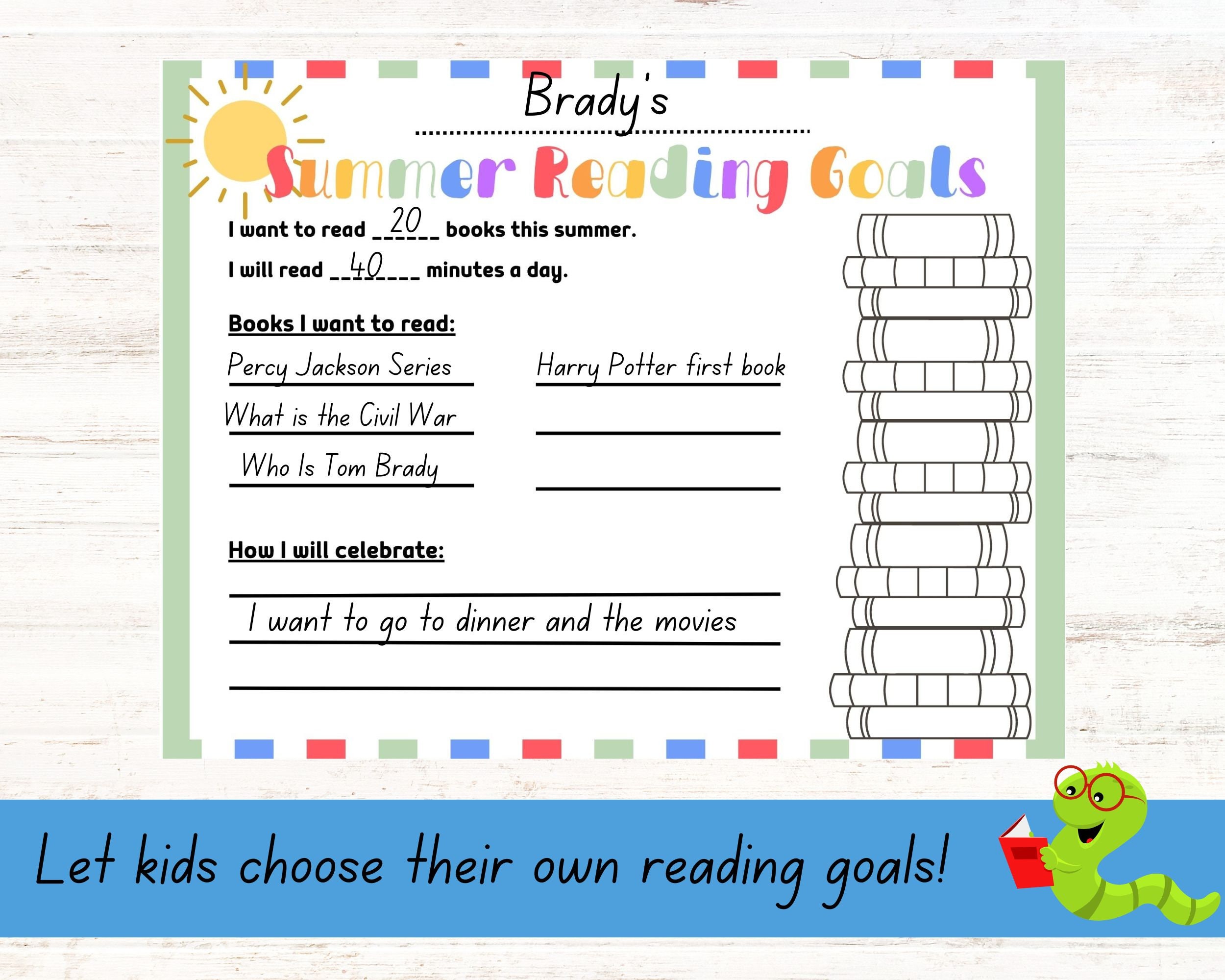Summer Reading Chart, Tracker, Log, Bookmarks, and Goal Sheet - Etsy