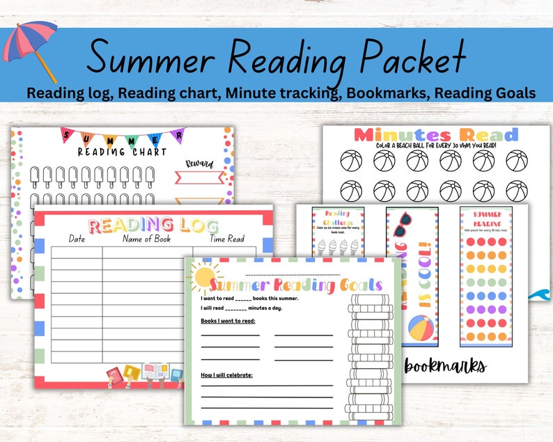 Summer Reading Chart, Tracker, Log, Bookmarks, and Goal Sheet - Etsy