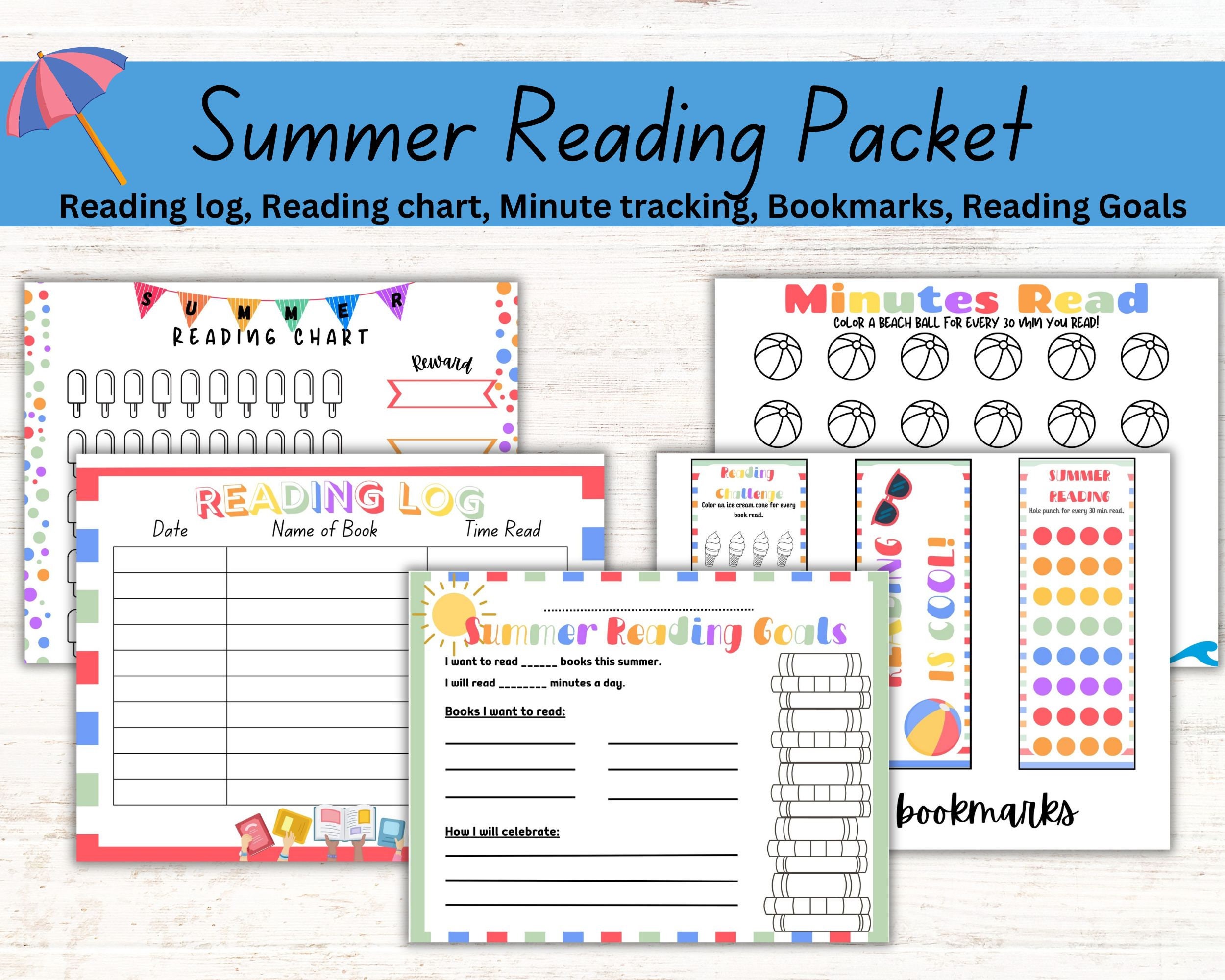 Summer Reading Chart, Tracker, Log, Bookmarks, and Goal Sheet - Etsy