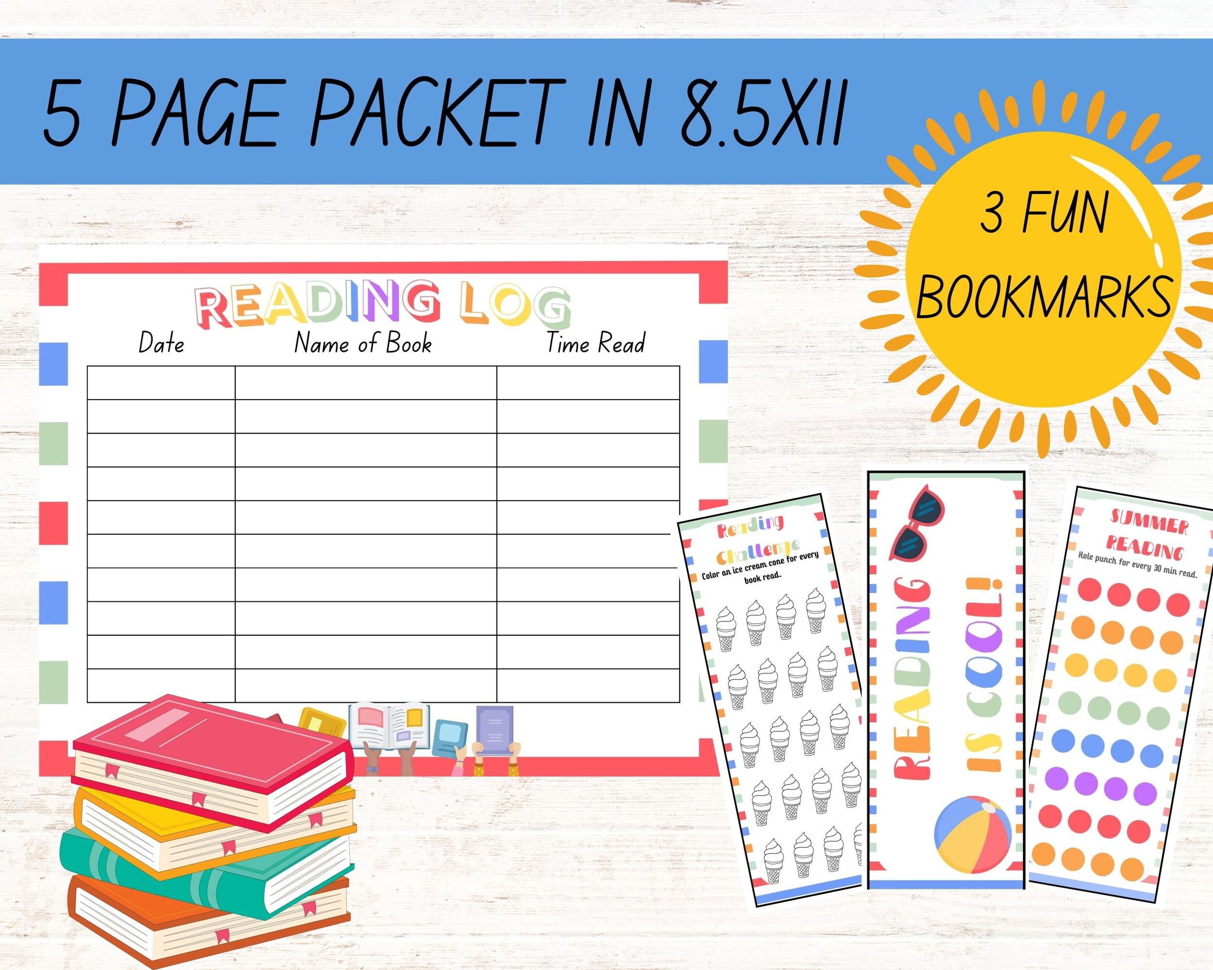 Summer Reading Chart, Tracker, Log, Bookmarks, and Goal Sheet - Etsy