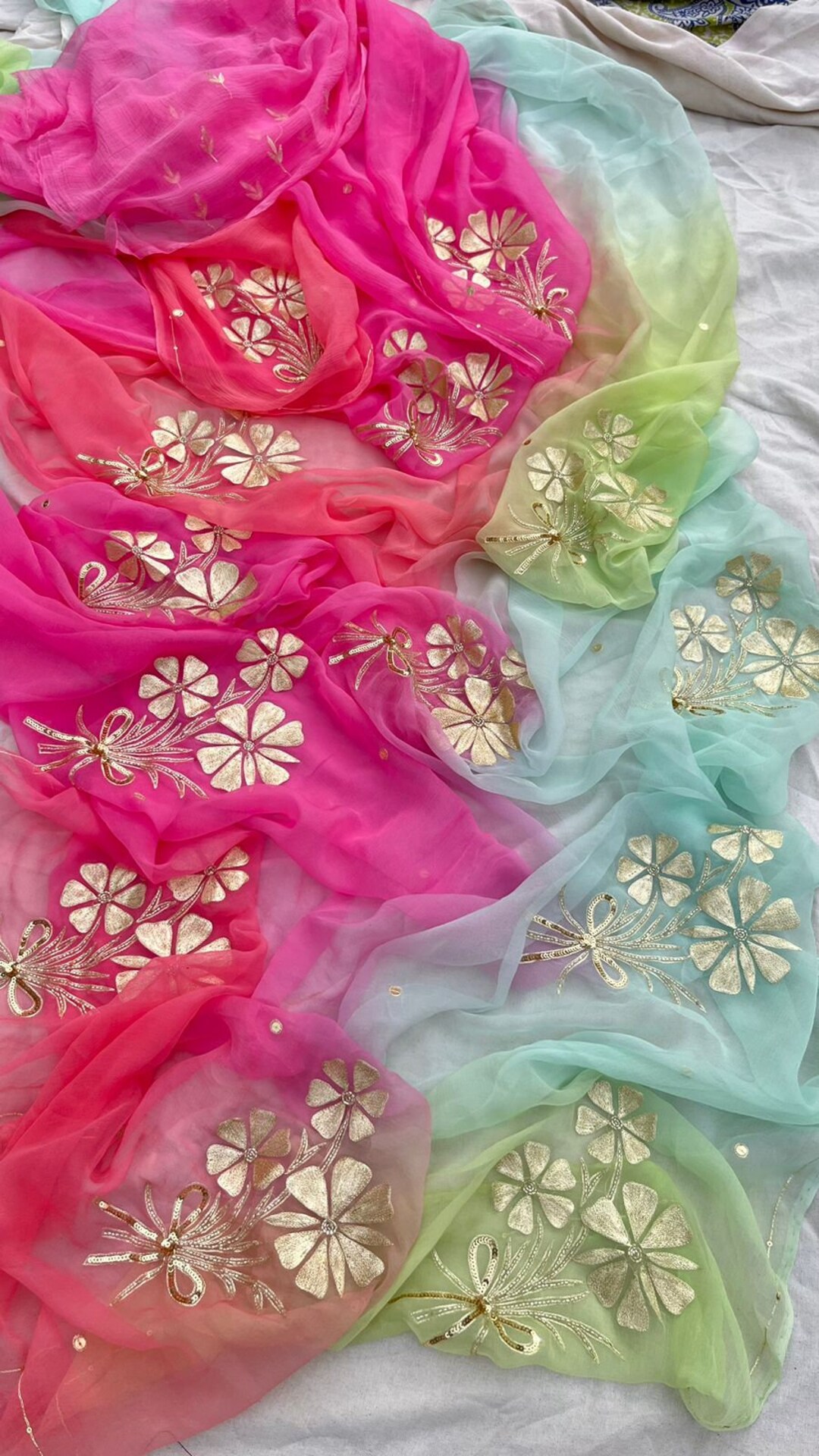 Pure Chiffon Kasab Work Sareewith Multi Die Coloured - Etsy