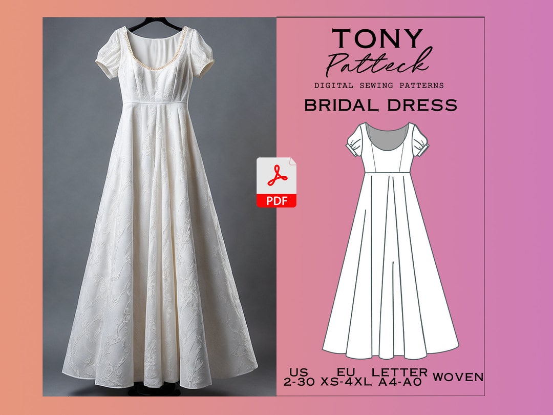 Bridal Dress Sewing Pattern, Digital PDF Pattern, Prom Dress Pattern ...