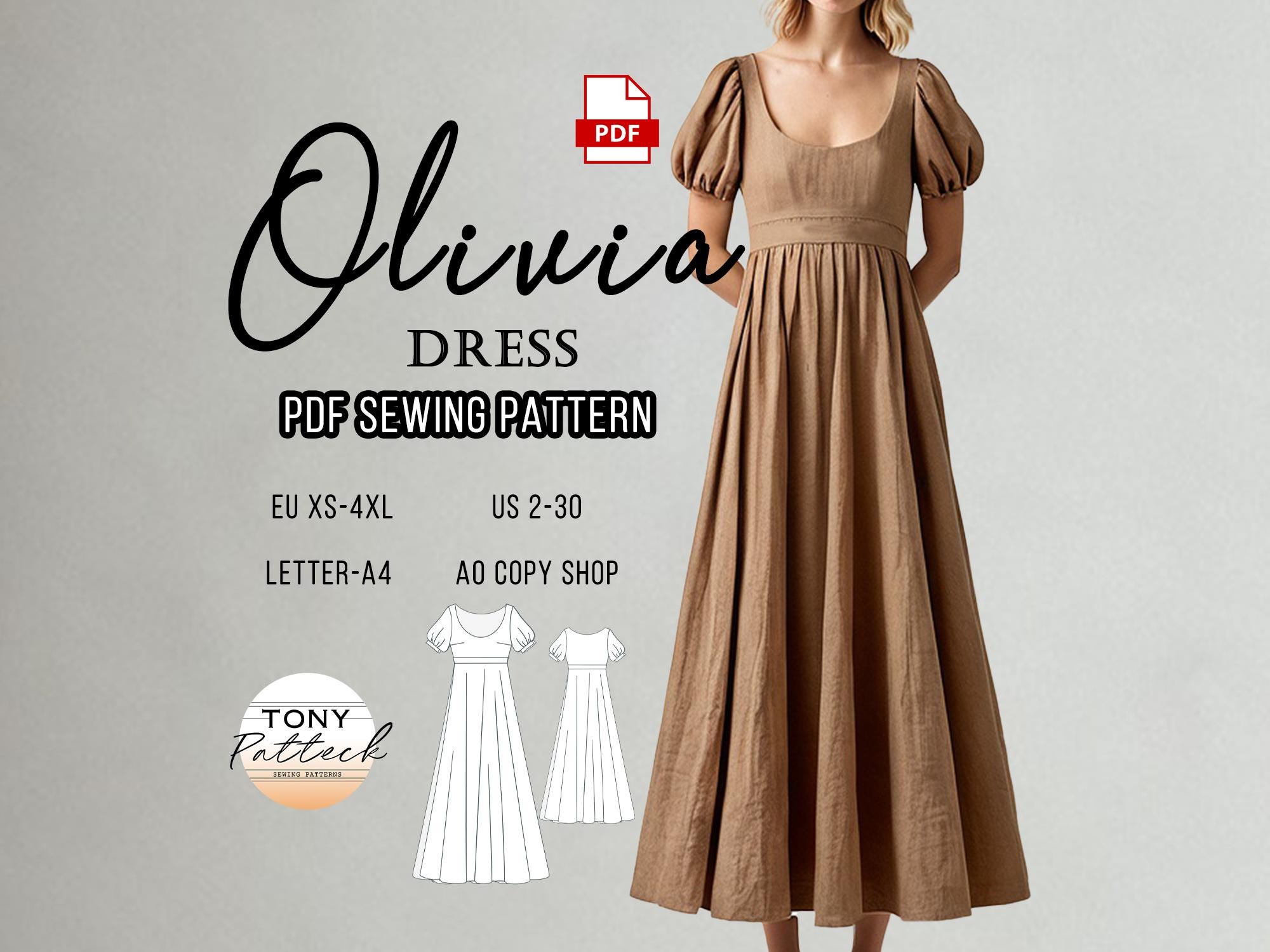 Olivia Dress Sewing Pattern, Cottagecore Dress Pattern, Vintage Dress ...
