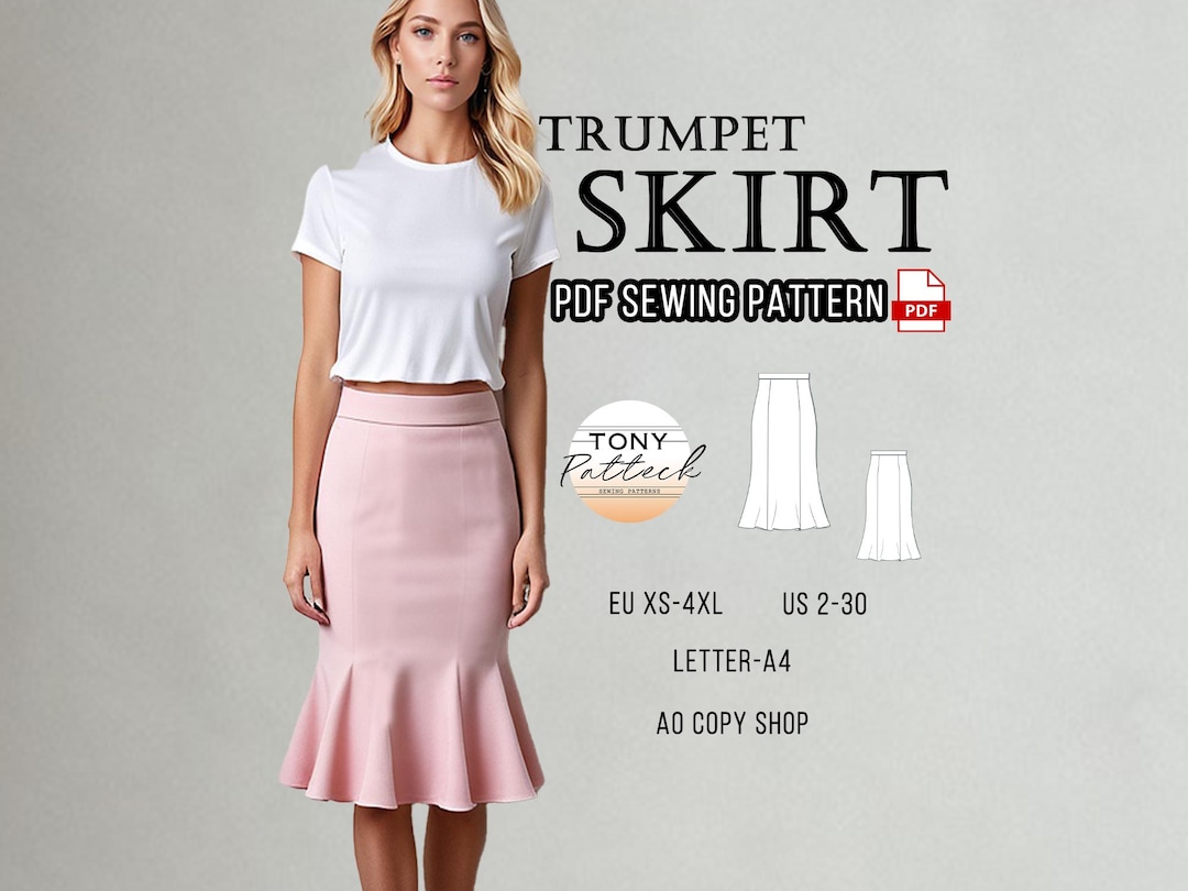 Midi Trumpet Skirt Sewing Pattern, Summer Skirts, Prom Dress Pattern ...