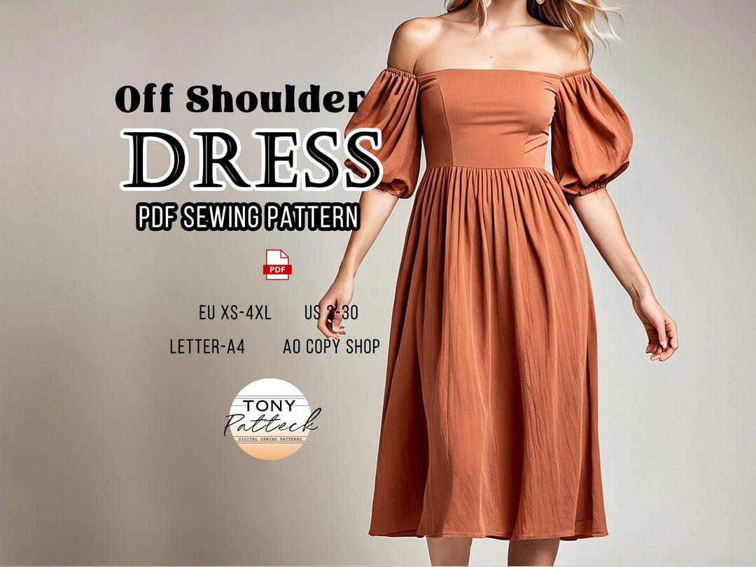 Off Shoulder Smock Dress Sewing Pattern: US 2-30 (digital PDF) - Etsy
