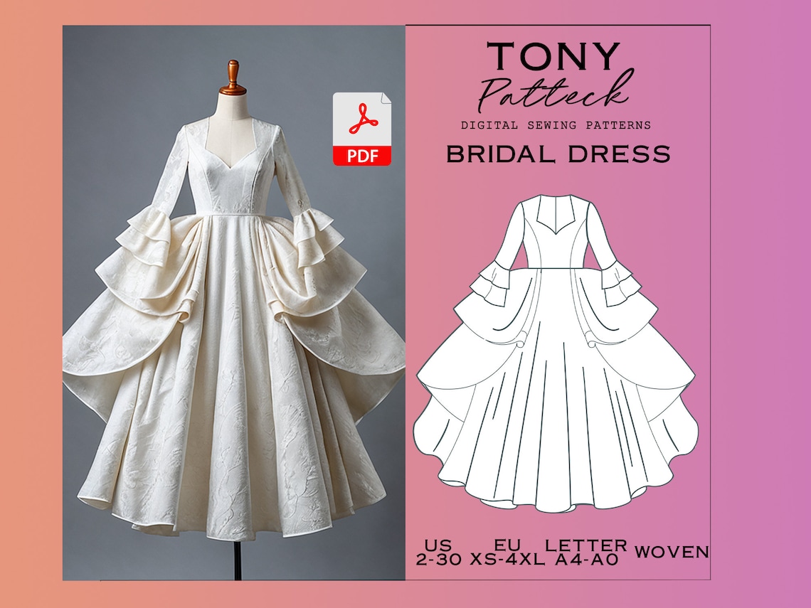 Bridal Dress Sewing Pattern, Wedding Dress Digital PDF Pattern ...