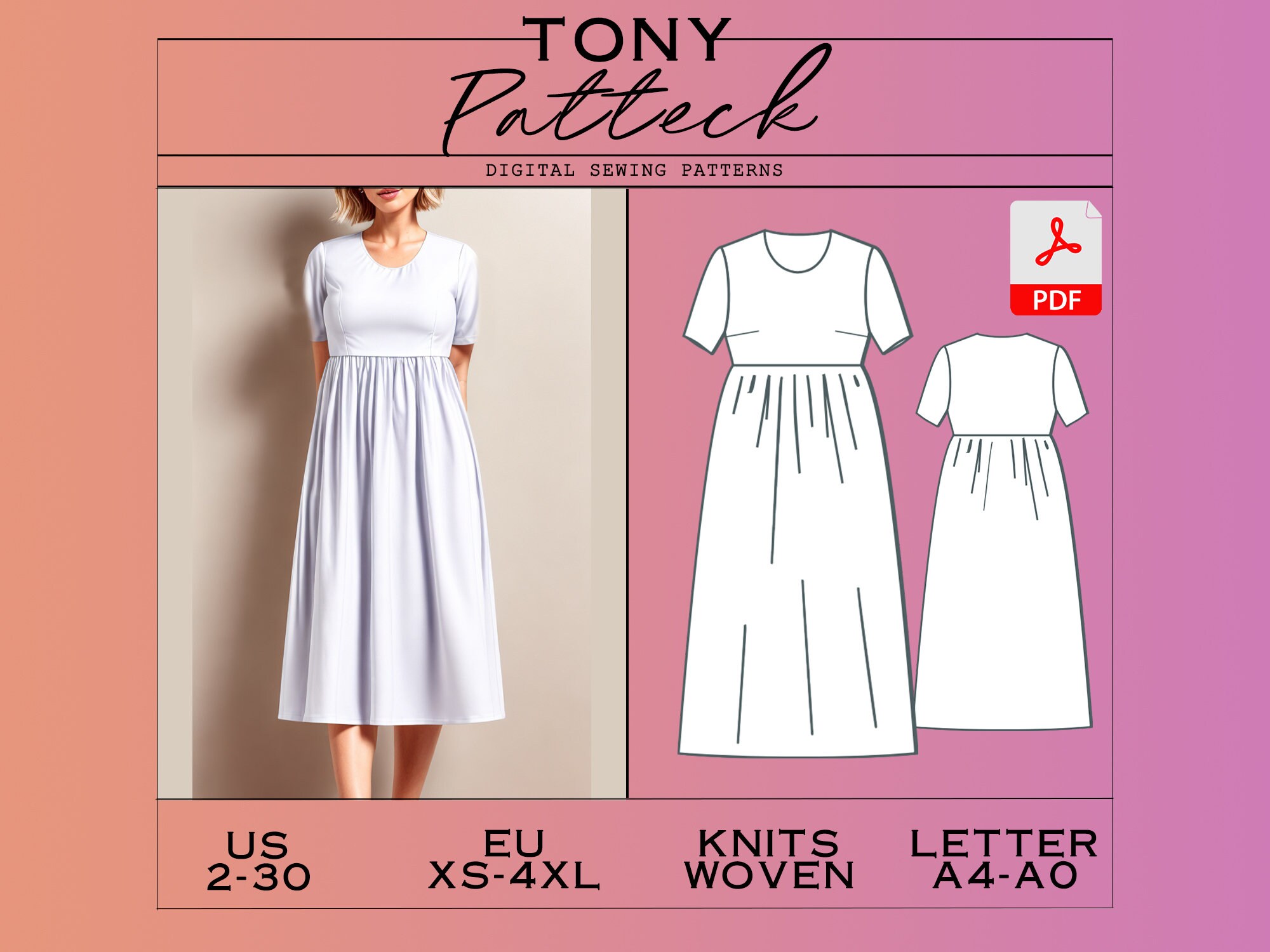 Smock Dress Sewing Pattern Digital PDF Pattern Sew at Home - Etsy