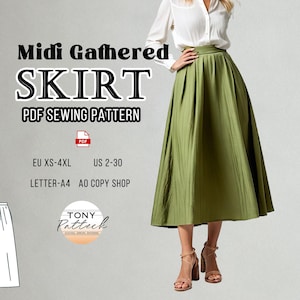 Midi Gathered Skirt Sewing Pattern, Digital PDF Pattern, Sew at Home, Winter Skirt Pattern ...