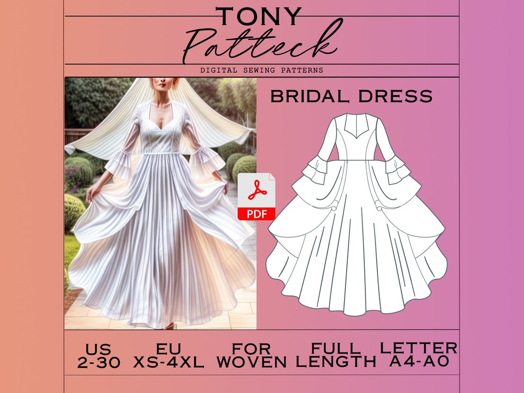 Bridal Dress Sewing Pattern, Wedding Dress Digital PDF Pattern ...