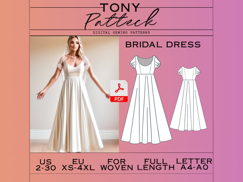 Bridal Dress Sewing Pattern, Digital PDF Pattern, Prom Dress Pattern ...