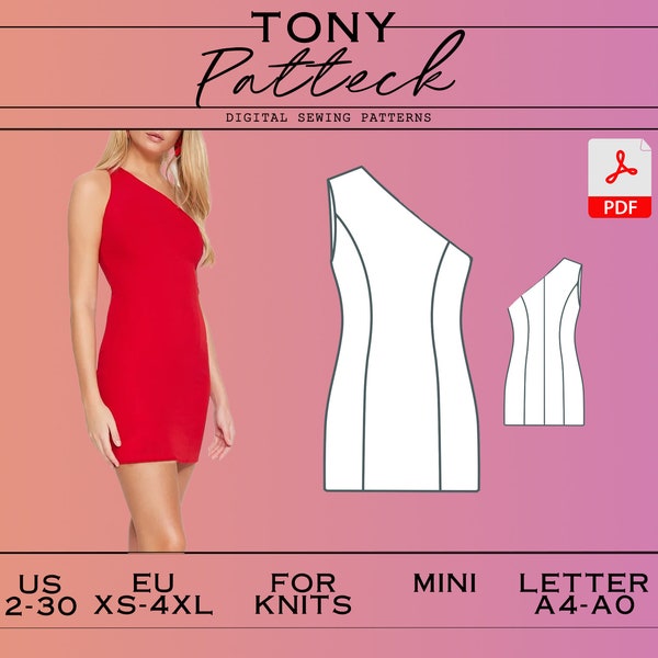 One Shoulder Dress Pattern - Etsy