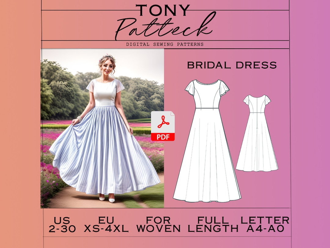 Bridal Dress Sewing Pattern, Digital PDF Pattern, Prom Dress Pattern ...