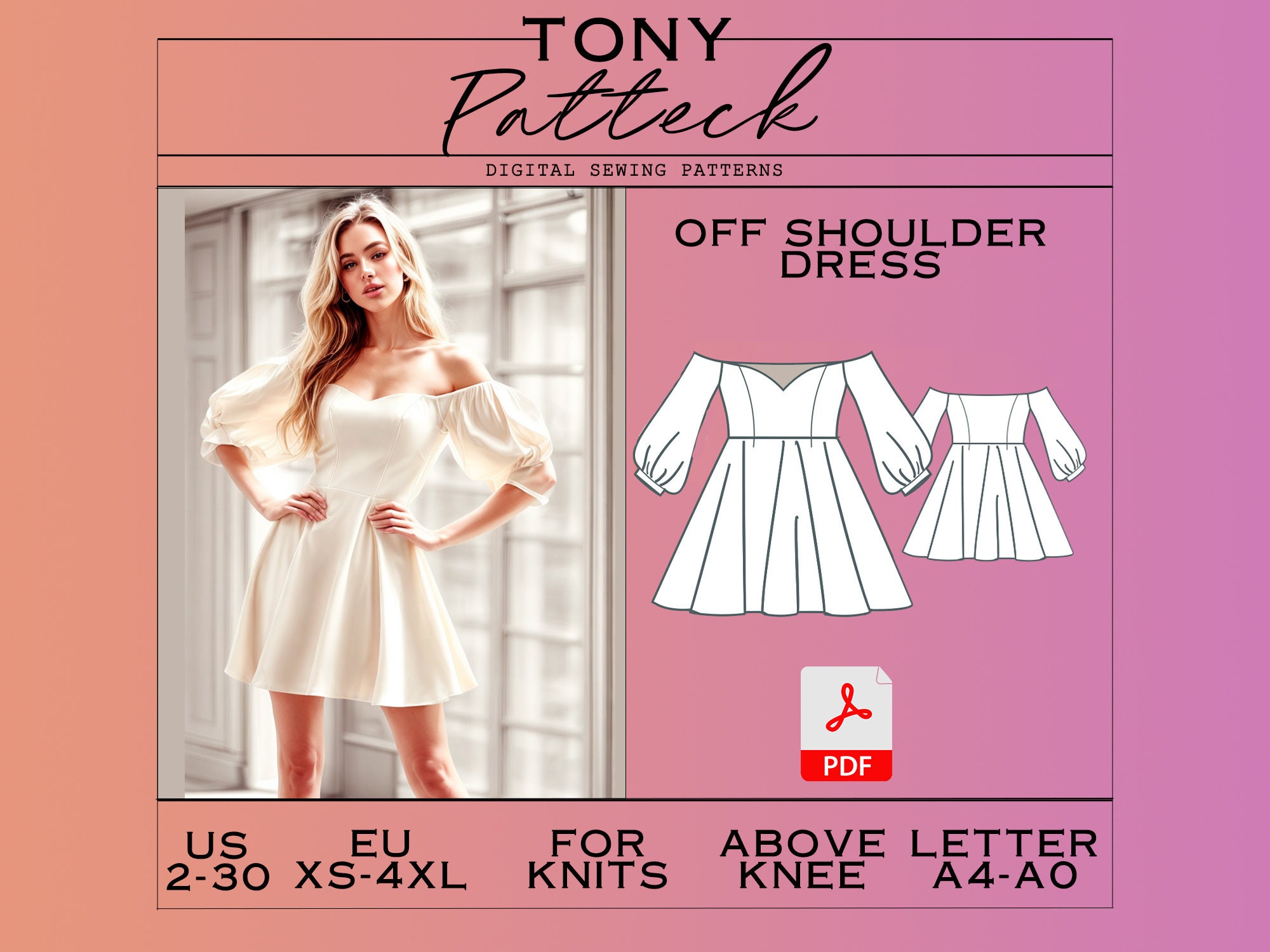Mini Dress Sewing Pattern, Digital PDF Pattern, Graduation Prom Dress ...