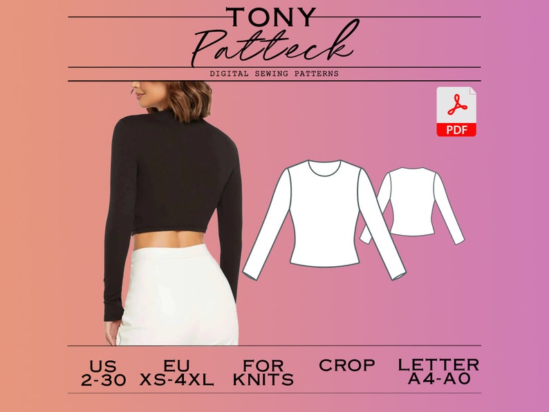 Crop Top Sewing Pattern, Digital PDF Pattern, Sew at Home, Winter ...
