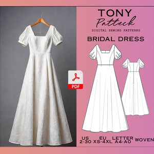 Bridal Dress Sewing Pattern, Wedding Dress Digital PDF Pattern, Prom ...