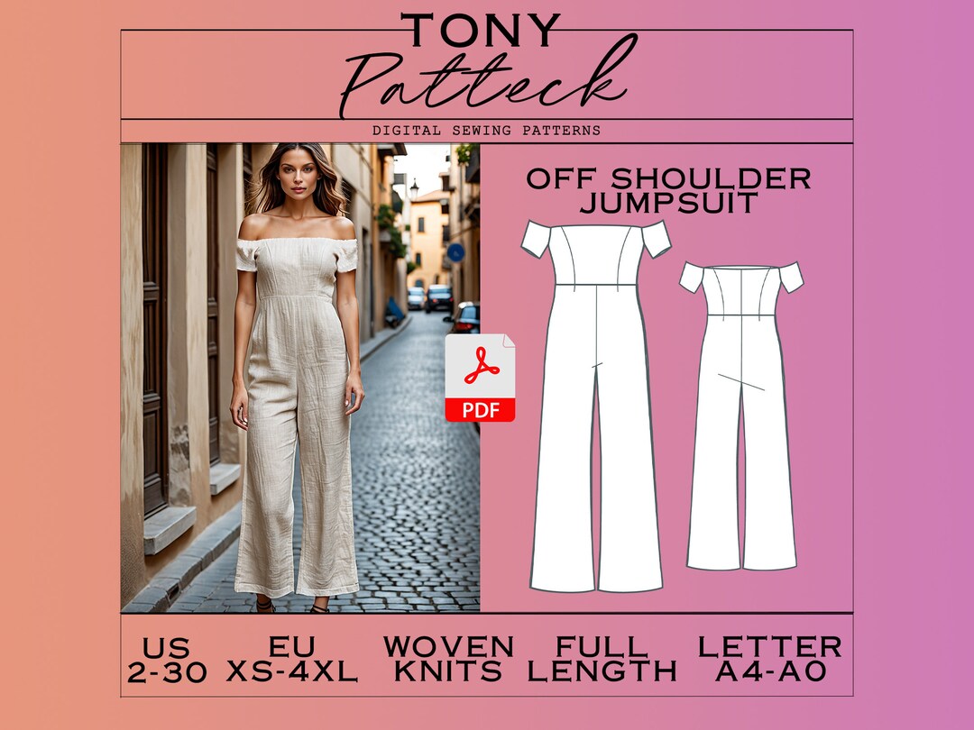 Off Shoulder Jumpsuit Sewing Pattern: Plus Size Playsuit (PDF Pattern ...