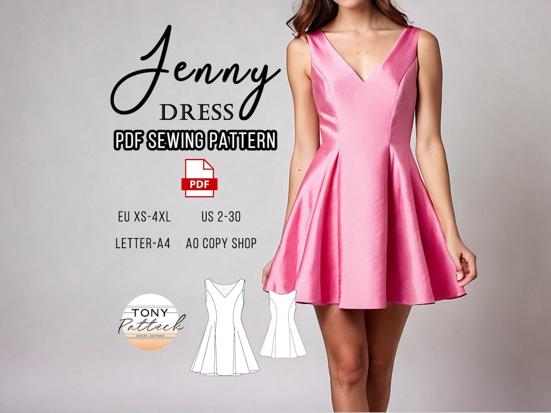 Jenny Dress Sewing Pattern, Mini Dress Pattern, Prom Dress Pattern ...