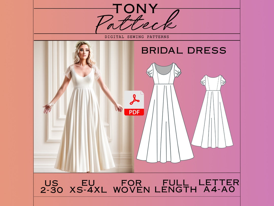 Bridal Dress Sewing Pattern, Digital PDF Pattern, Prom Dress Pattern ...