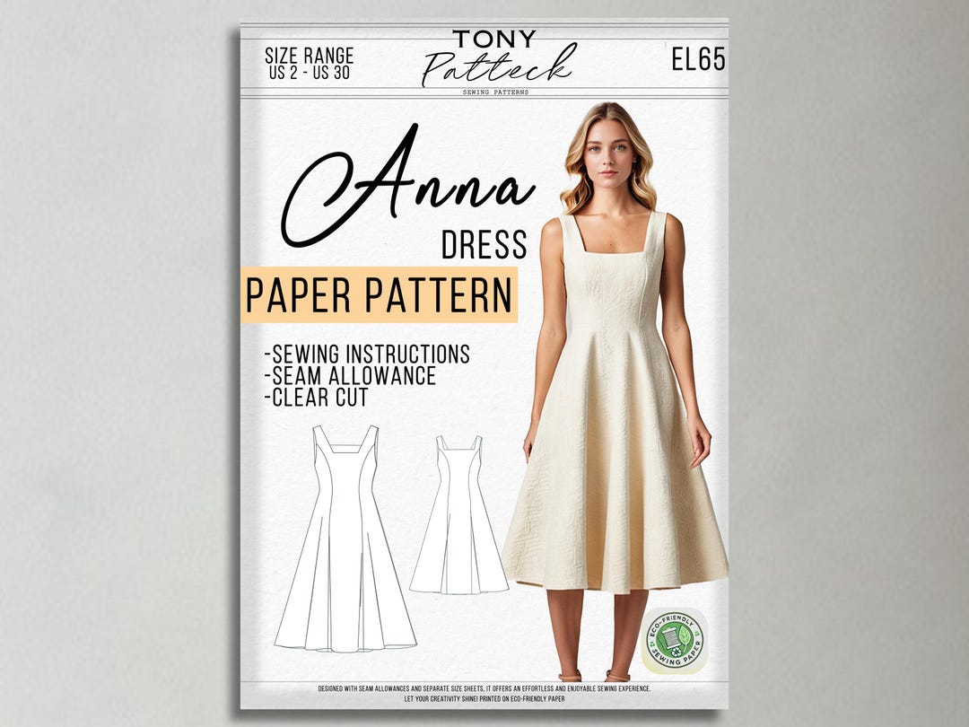 PAPER PATTERN Anna Dress Sewing Pattern, Midi Bridal Dress Printed ...