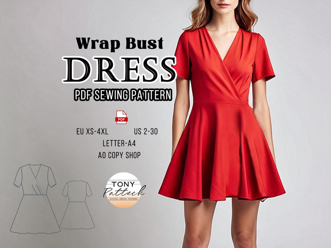 Wrap Neck Smock Dress Sewing Pattern: Mini & Plus Size (digital PDF) - Etsy