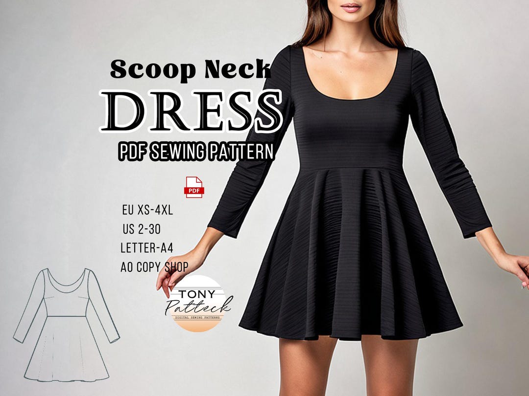 Long Sleeve Dress Sewing Pattern, Digital PDF Pattern, Sew at Home ...
