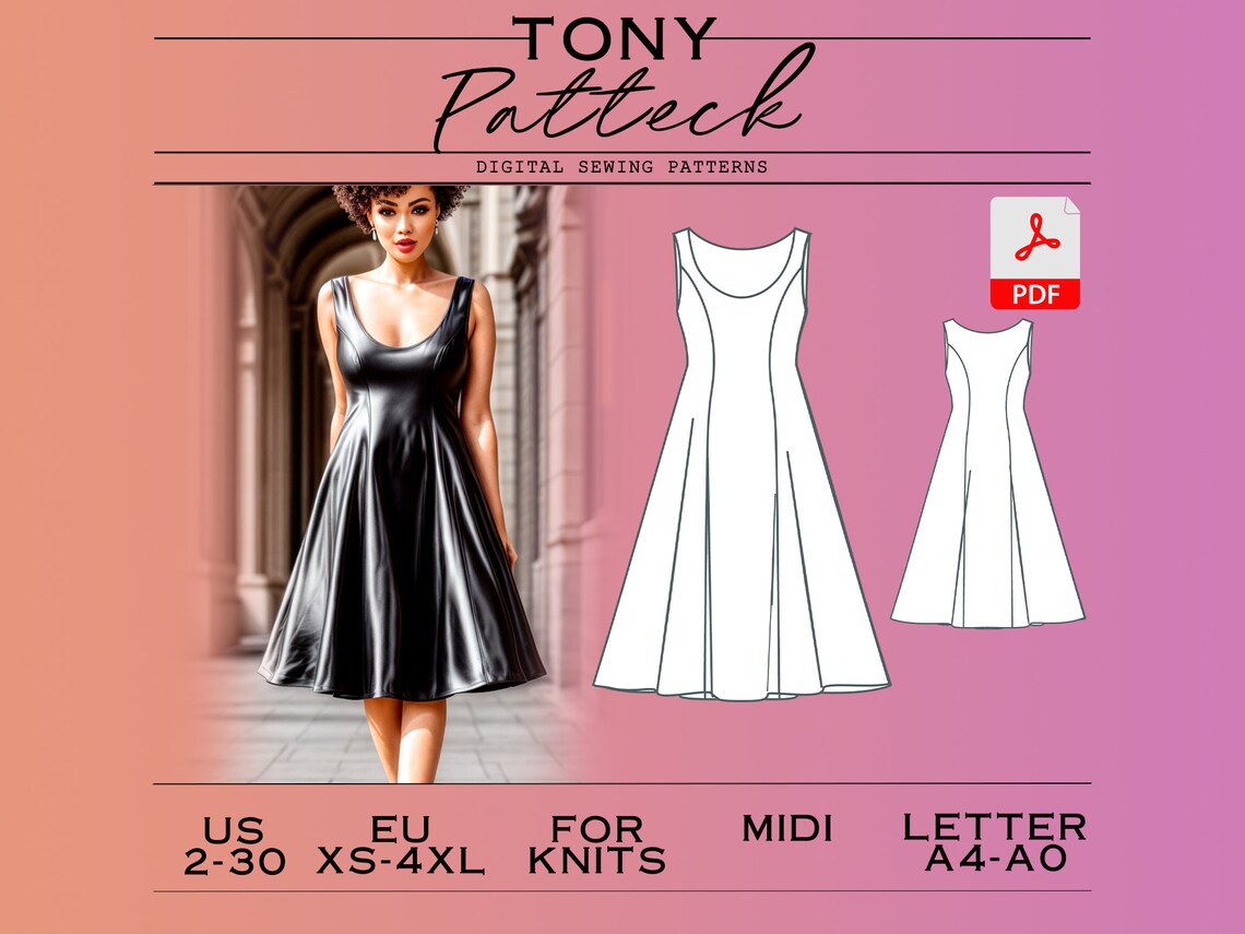 Top Tank Dress Sewing Pattern, Digital PDF Pattern, Evening Dress ...