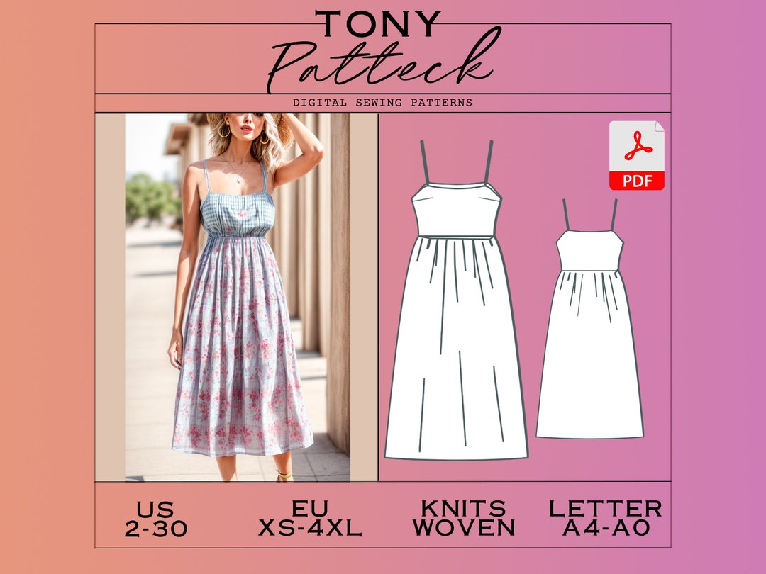 Top Tank Dress Sewing Pattern, Digital PDF Pattern, Sew at Home, Women ...