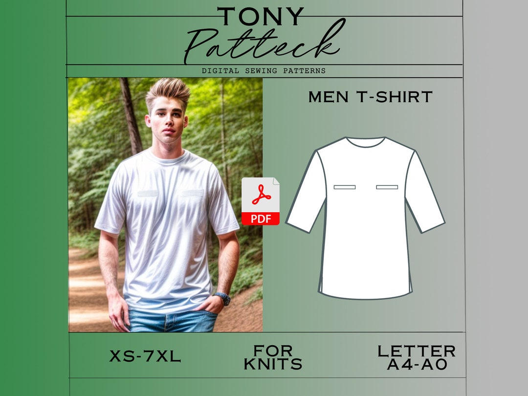 Men T-shirt Sewing Pattern, Digital Man PDF Pattern, Sew at Home ...