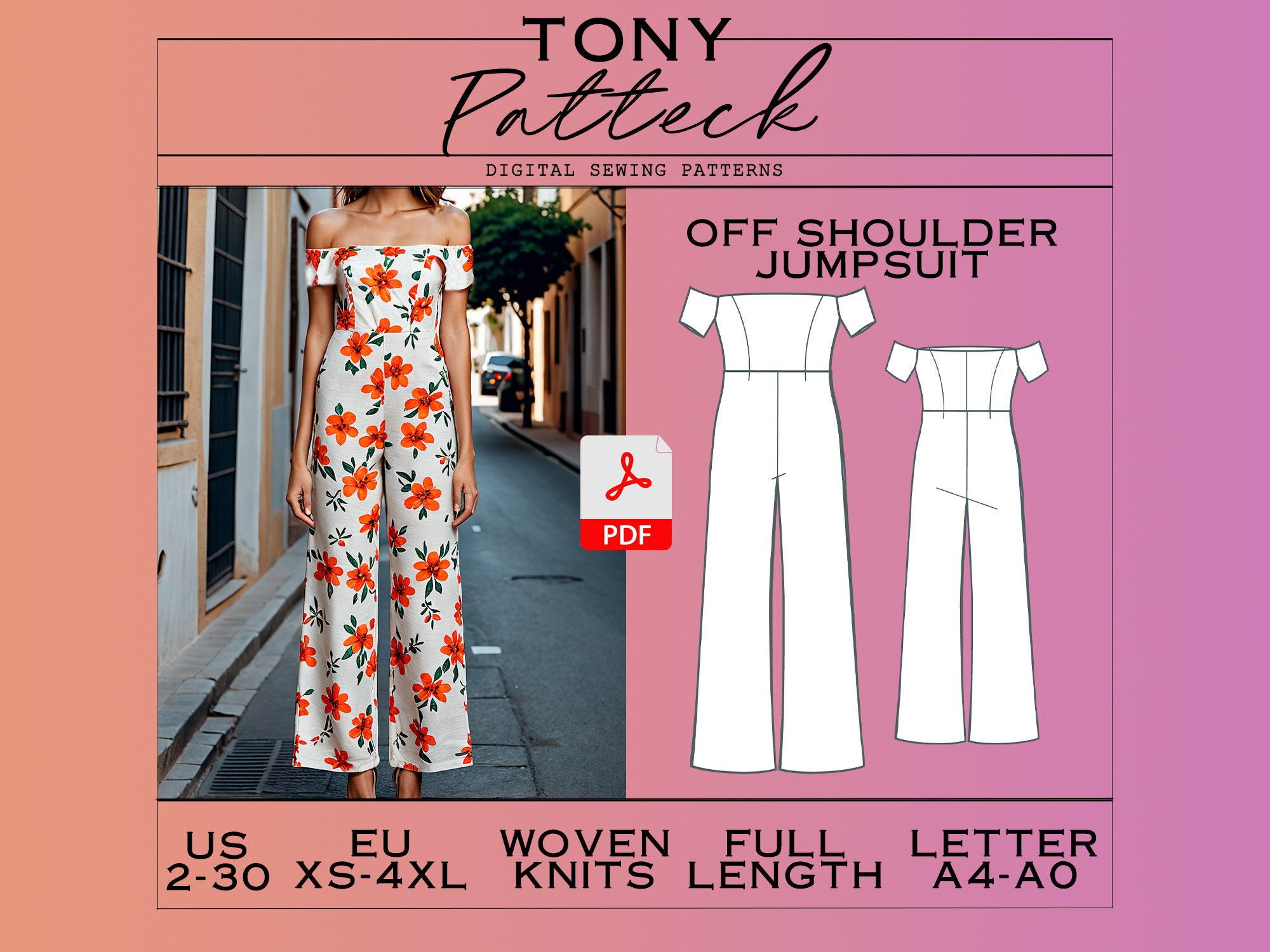 Off Shoulder Jumpsuit Sewing Pattern: Plus Size Playsuit (PDF Pattern ...
