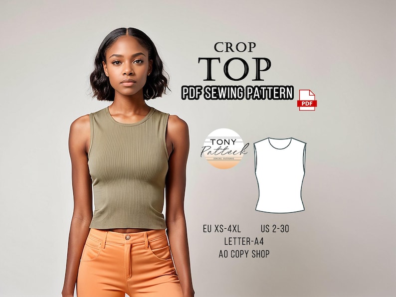 Crop Top Sewing Pattern: Sleeveless Summer Blouse (US 2-30) (digital ...