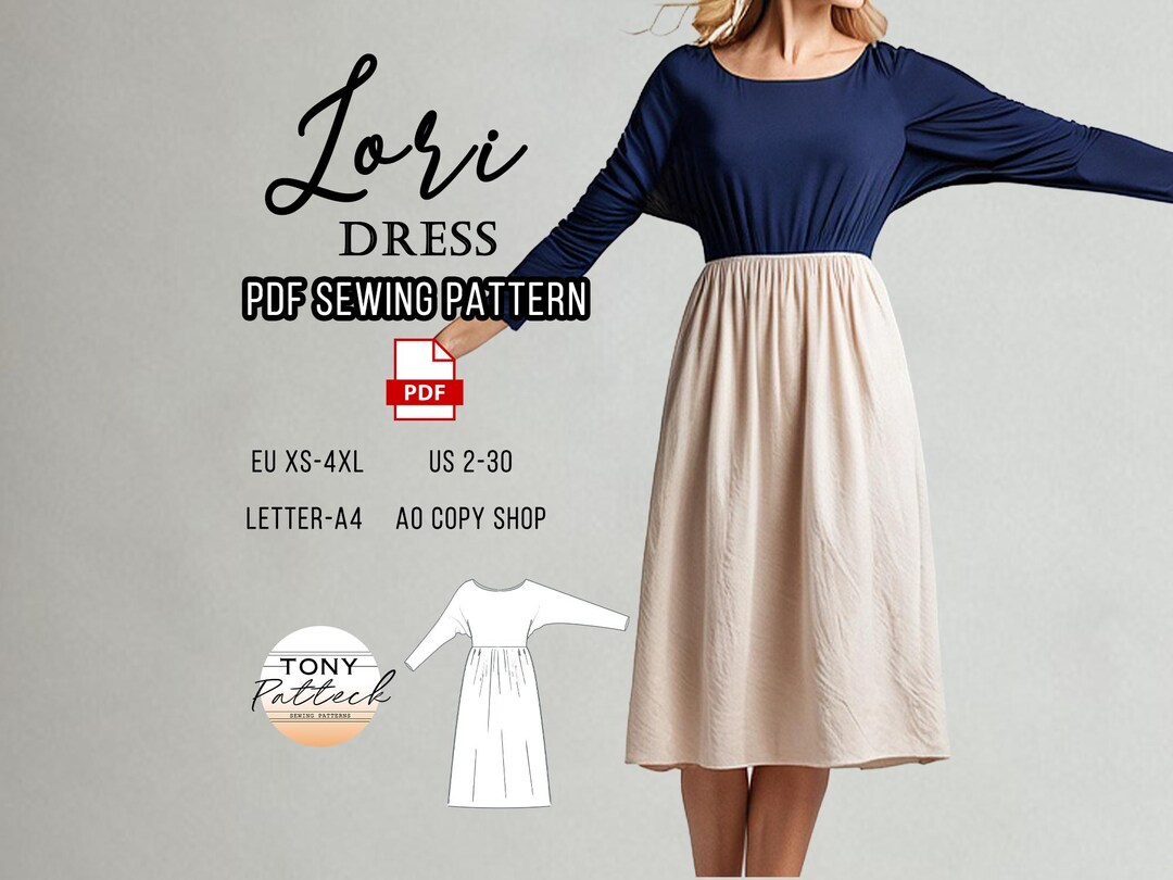 Lori Dress Sewing Pattern, Midi Dress Pattern, Batwing Dress Pattern ...