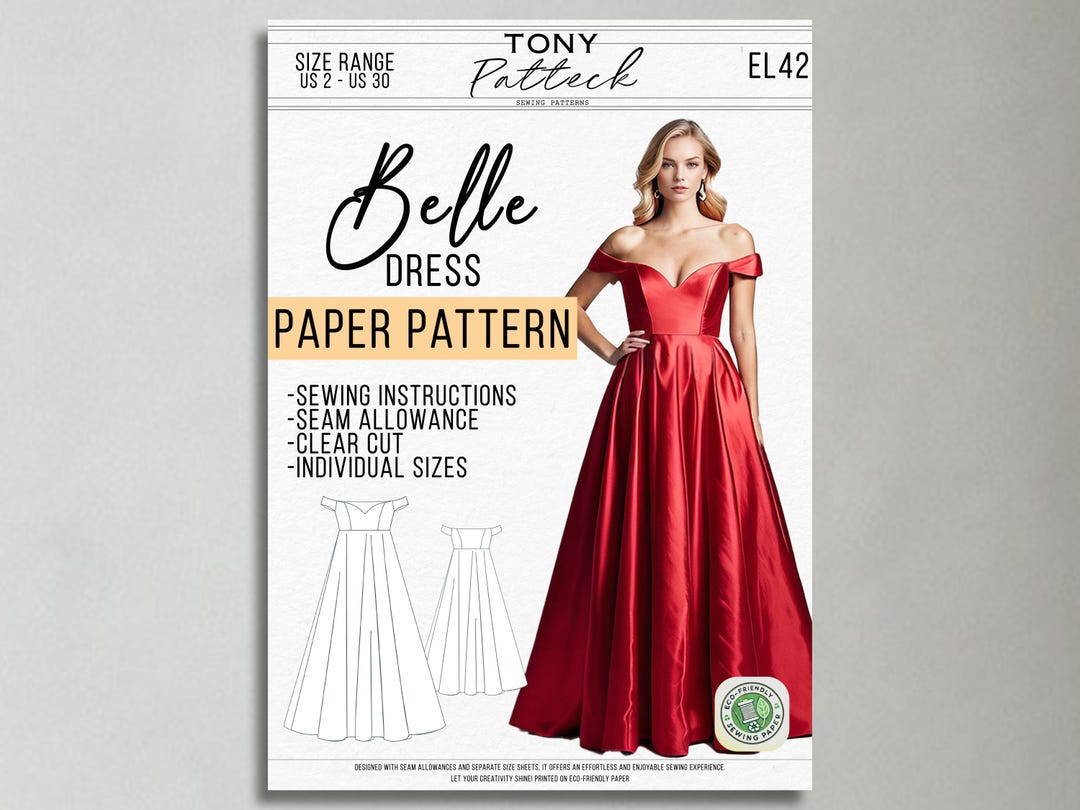 PAPER PATTERN Belle Dress Sewing Pattern, Bridal Dress Printed Pattern ...