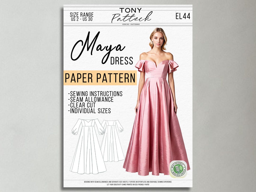 PAPER PATTERN Maya Dress Sewing Pattern, Bridal Dress Printed Pattern ...