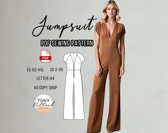 Palazzo Full Jumpsuit Sewing Pattern, PDF Sewing Pattern Instant ...