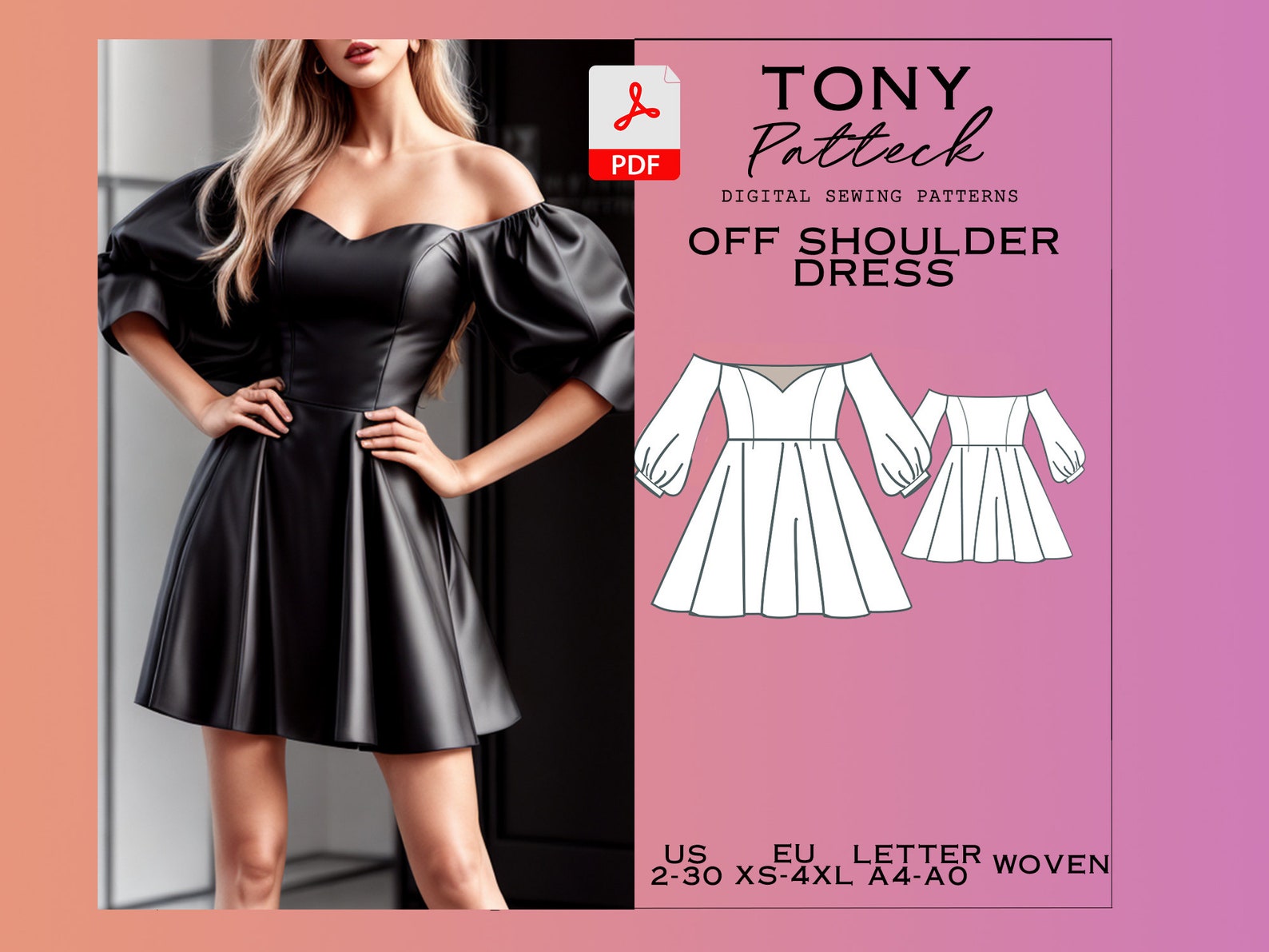 Mini Dress Sewing Pattern, Digital PDF Pattern, Graduation Prom Dress ...