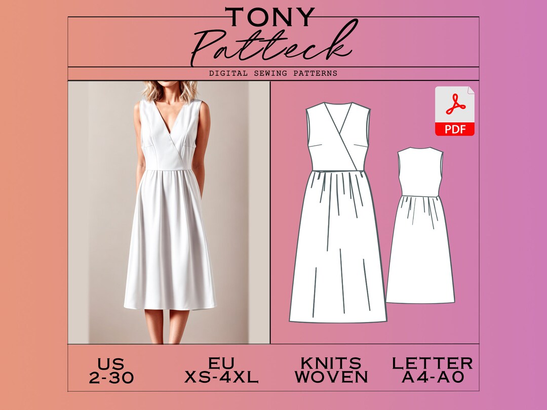 Smock Dress Sewing Pattern, Digital PDF Pattern, Sew at Home, Basic ...