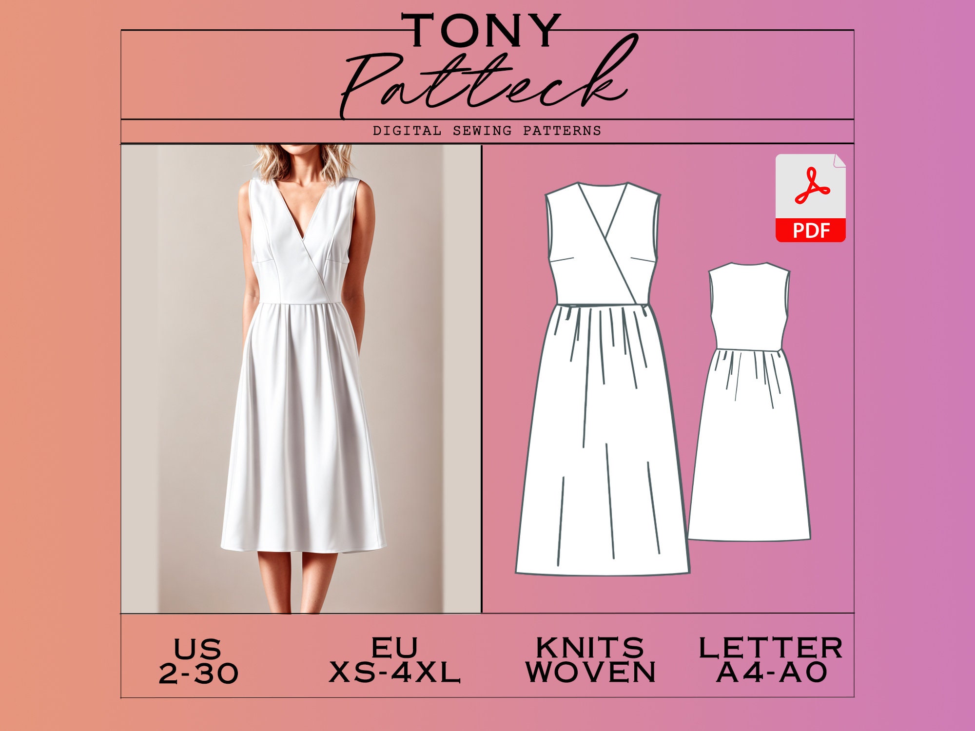 Smock Dress Sewing Pattern, Digital PDF Pattern, Sew at Home, Basic ...